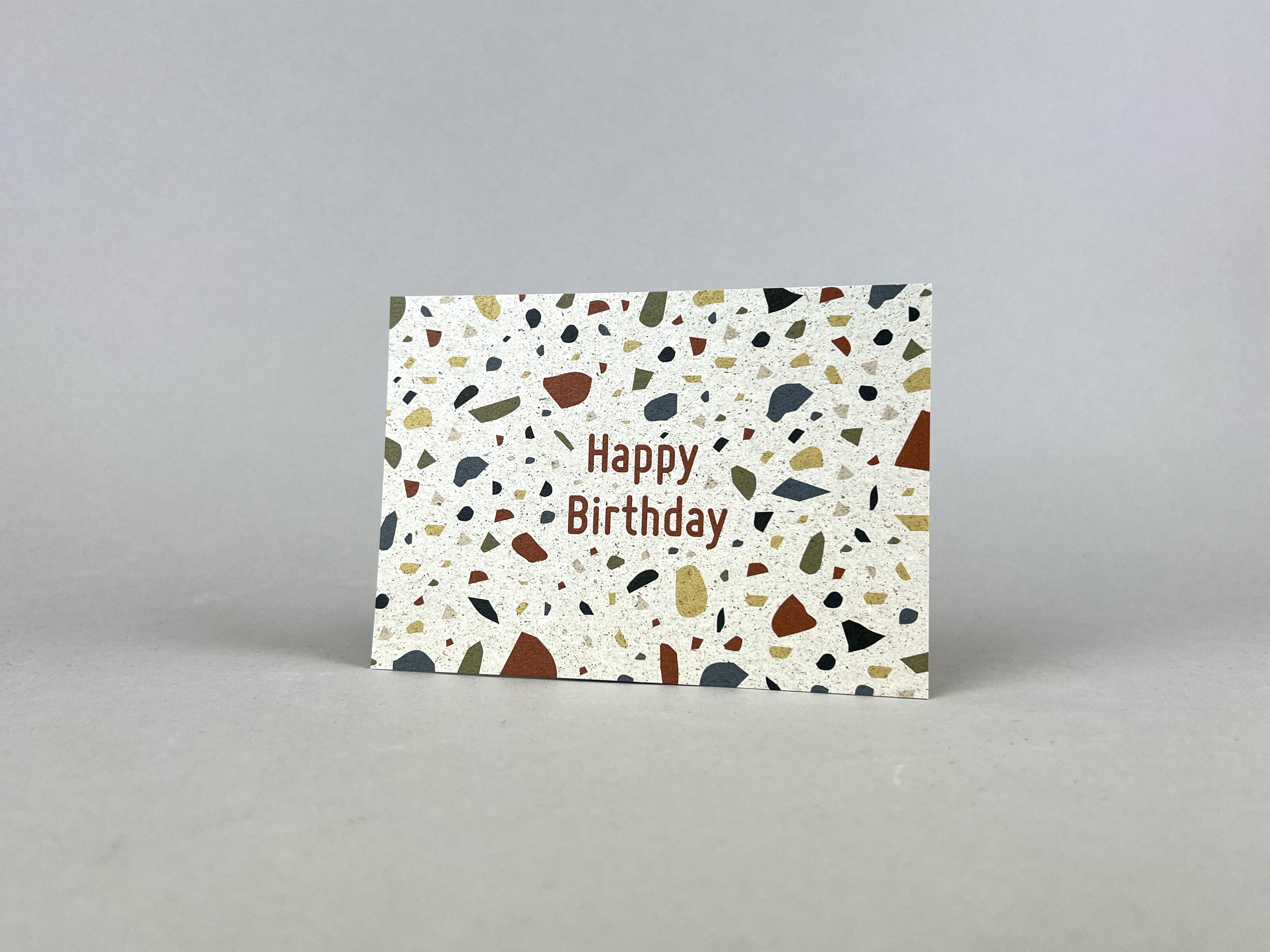 Graspapier Postkarte | Happy Birthday (terrazzo) – herr biene GmbH